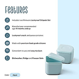 Miniware Silipods Aqua 2 Pack | Leakproof Silicone Hot & Cold Food Storage for Baby Toddler Kids | Dishwasher, Fridge, & Freezer Safe | for Purees, Soups, Dressings, & More (4 oz)