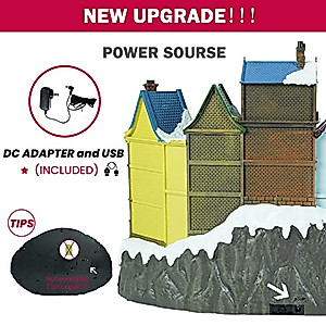 YQQY Christmas Village House, 12.4" H Large Size, Colourful LED Lights with Christmas Music, Rotating Christmas Trees and Roller Skaters, Christmas Decoration for Home (Yellow)