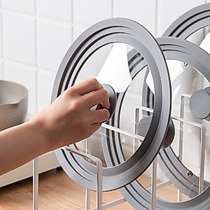 J&C LIFE Universal Lids for Pots, Pans & Skillets (2PCs, Grey) Fits 7-8.5, 10-12 Inch Frying Pan Skillet, Glass Pan Lids with Heat Resistant Silicone Rim, Pan Cover for Cast Iron Skillet Cookware