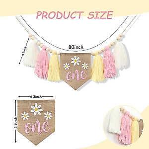HGFC Daisy Tassel High Chair Banner - Wood Bead Tassel 1st Birthday Banner - Daisy Theme First Birthday Party Decoration - 1st Birthday Baby Girls Tassel Garland