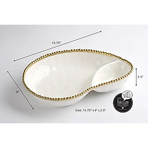 Pampa Bay Titanium-Plated Porcelain 2 Section Serving Piece, 13.8 x 9 Inch, Gold/White Tone, Oven, Freezer, Dishwasher Safe