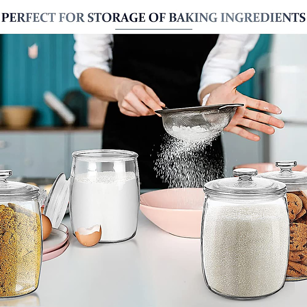 Folinstall Wide Mouth Apothecary Jar with Lid, 0.5 Gallon Glass Jar for Kitchen Storage and Laundry Room Organization, 72 oz Clear Glass Container for Cookie, Candy, Sugar, Flour, Nuts