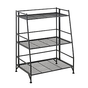 Convenience Concepts Xtra Storage Shelves - 3-Tier Ladder Folding Metal Shelving Organizer Stand, Modern Stands for Storage and Display in Living Room, Bathroom, Office, Den, Kitchen, Garage, Black