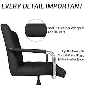 Furmax Mid-Back Office Task Chair Ribbed PU Leather Executive Chair Modern Adjustable Home Desk Chair Retro Comfortable Work Chair 360 Degree Swivel with Arms (Black)