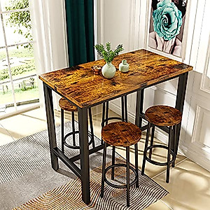 AWQM Bar Table Set, Kitchen Pub Table with 4 Stools, 5 Pieces Dining Table Set, Breakfast Table of 43.4 x 23.6 x 35.7 Inches, Stool of 11.8 x 11.8 x 23.8 Inches Each, Rustic Brown and Black