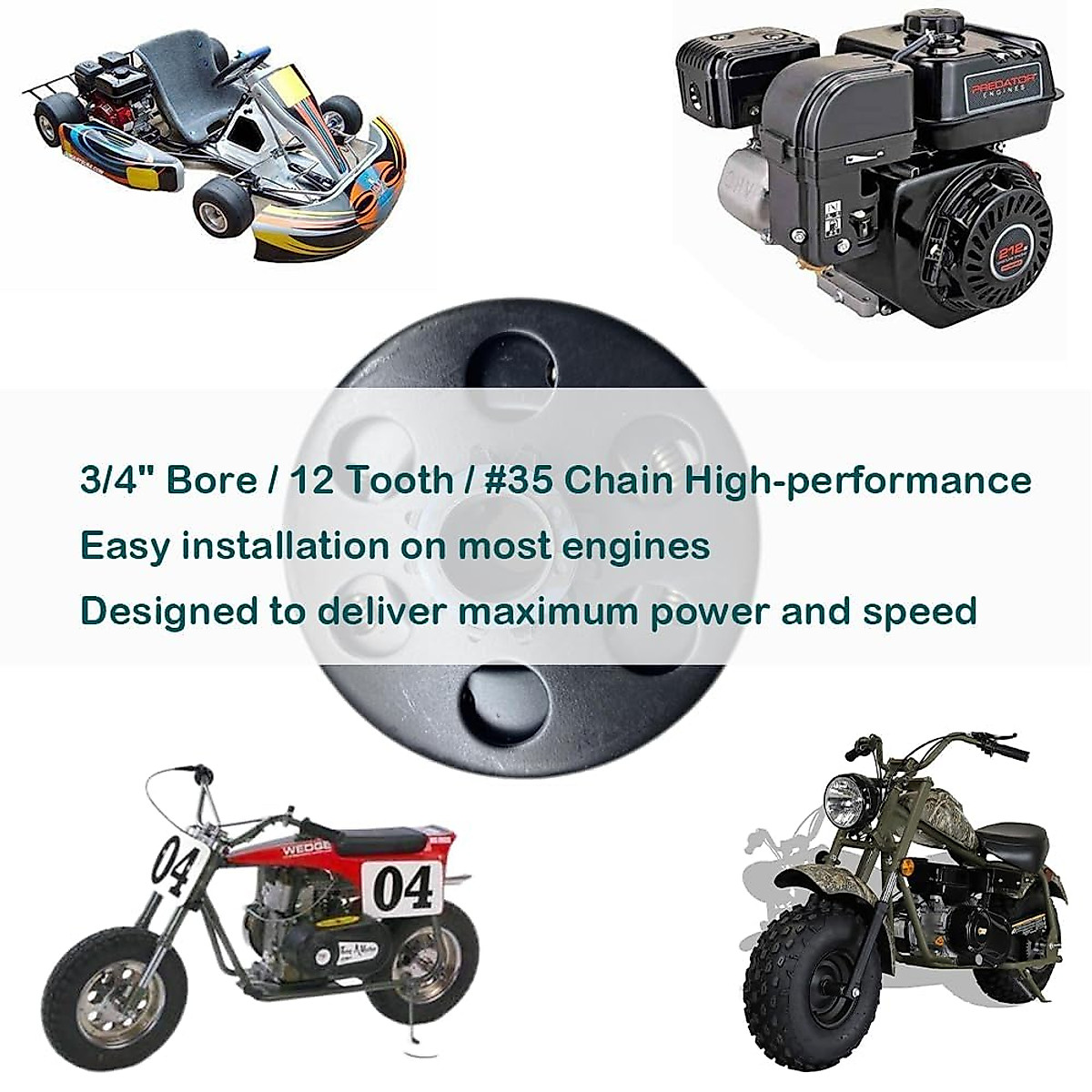 QYMOTO Go Kart Mini Bike Clutch 3/4" Bore 12 Tooth 35 Chain Predator 212cc Centrifugal Clutch Fit for 6.5 HP Engine GX160 GC190 GX200 Predator 212 Clutch with 2 Screws
