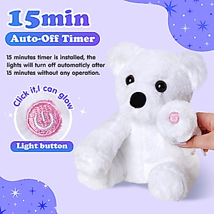 BSTAOFY Glow Polar Bear Light up Stuffed Animal LED Night Light Soft Plush Toy Adorable Birthday Valentines Mother's Children's Day for Toddler Kids, White, 9.5''