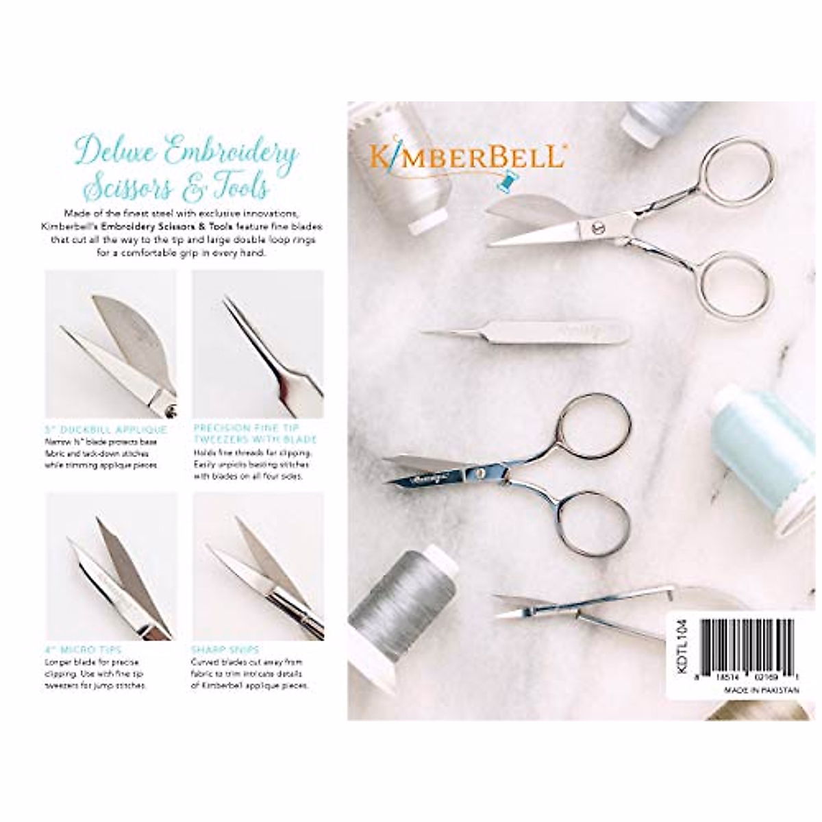 Kimberbell Beginner Box & Deluxe Scissor Set (35 Pcs) Machine Embroidery & Sewing, 3 Projects, Step-by-Step Instructions, Fabric + Materials, Techniques: Raw Edge Appliqué, Quilting & Satin Stitch