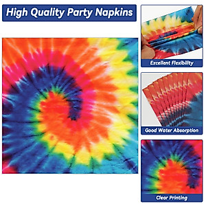 50 Guests Tie Dye Plates and Napkins Party Supplies Tie Dye Party Decorations Disposable Tableware Set Tie Dye Birthday Dinnerware Favor for Kids Girls Baby Shower Birthday Party Graduation, 200PCS