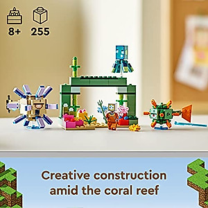 LEGO Minecraft The Guardian Battle Set, 21180 Coral Fish Toy, Gifts for Kids, Boys and Girls Age 8 Plus with Mobs Figures
