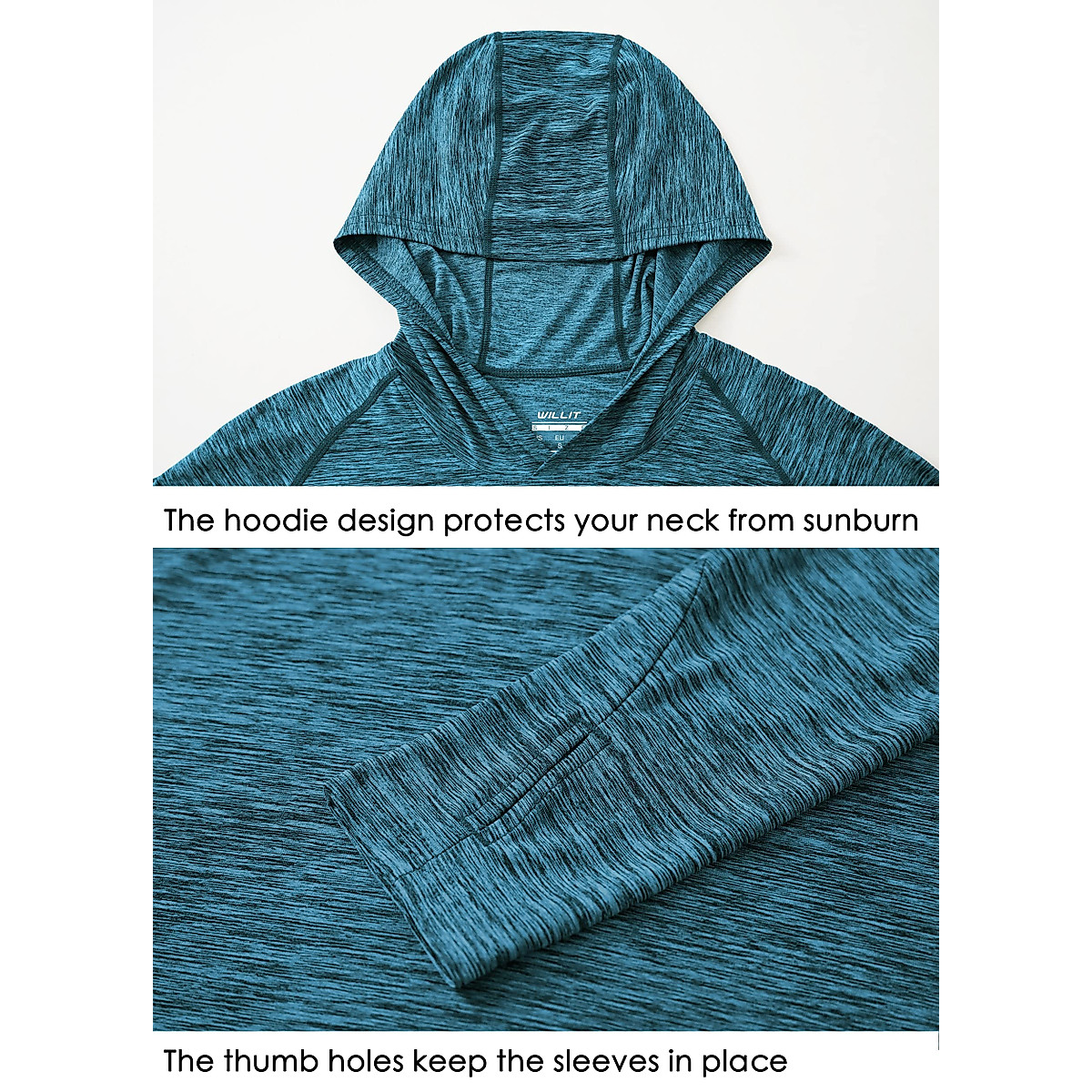 Willit Women's UPF 50+ Sun Protection Hoodie SPF Shirt long sleeve Hiking Fishing Outdoor Shirt Lightweight Hoodie Slubby Light Blue M