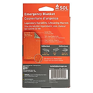 S.O.L. Survive Outdoors Longer Emergency Blanket, Model Number: BMC0140-1222