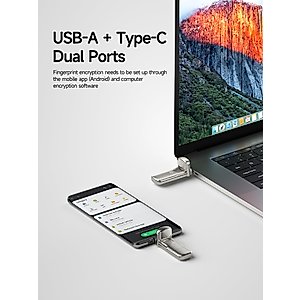 MOVE SPEED 1TB USB3.2 Solid State USB Flash Drive 520MB/s AES256 & Fingerprint Encryption Type C USB Gen 2 Thumb Drive