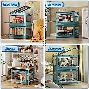 Storage Bins with Lids, Stackable Storage Bins for Closet Organizers and Storage, Collapsible Storage Bins with Wheels, Folding Storage Boxes, Plastic Storage Bins for Office, Home Storage (7.2Gal-1-Pack, Blue)