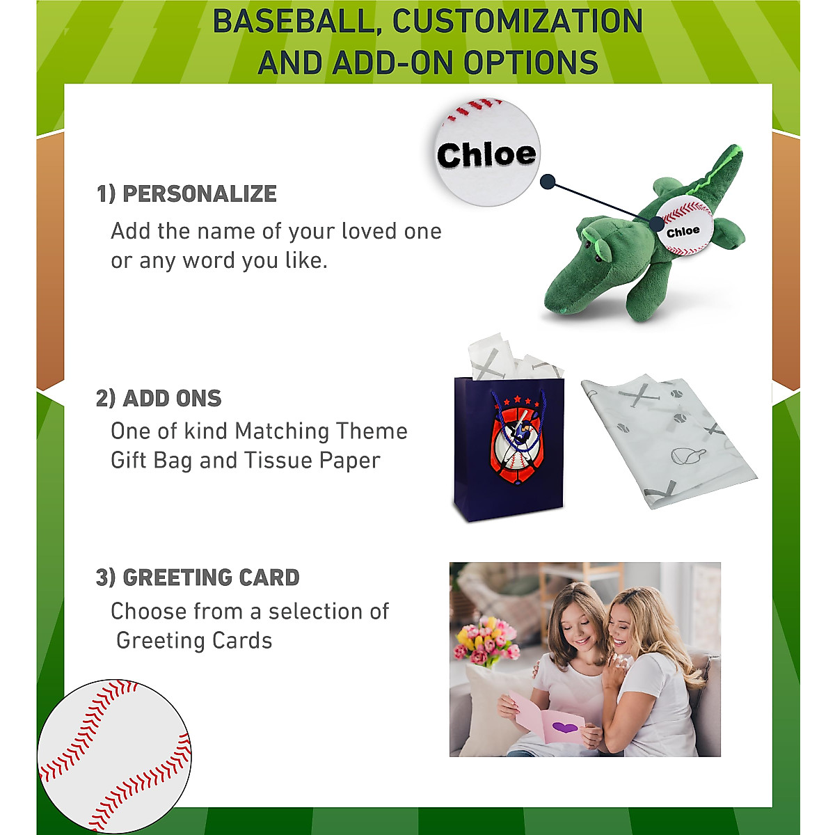 DolliBu Alligator Stuffed Animal with Baseball Plush - Soft Huggable Alligator, Adorable Playtime Plush Toy, Super Soft Plush Doll Animal Toy for Kids and Adults - 6 Inch