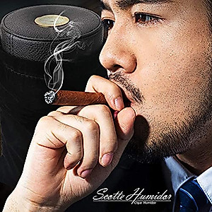 Scotte Cigar humidor case/jar,Leather Cedar Wood Cigar Canister Portable for 12-16 Cigar (Black)