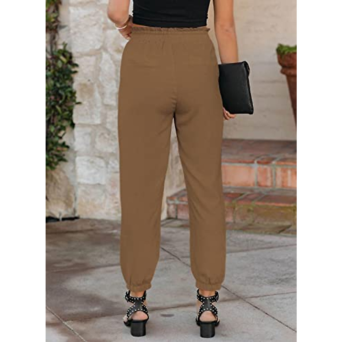 Dokotoo Womens Plus Size Comfy Casual Loose Drawstring Elastic High Waisted Joggers Wrokout Fashion Trendy Sweatpants Pant with Pockets Khaki XL