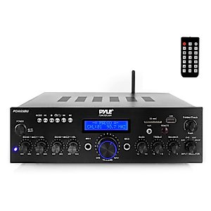 Pyle Wireless Bluetooth Power Amplifier System - 200W Dual Channel Sound Audio Stereo Receiver w/USB, AUX, MIC in w/Echo, Radio - for Home Theater Entertainment via RCA, Studio Use - Pyle PDA65BU.5