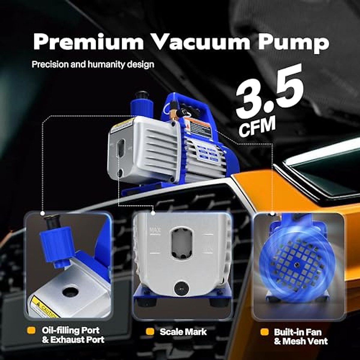 VIVOHOME 110V 1/4 HP 3.5CFM Single Stage Rotary Vane Air Vacuum Pump and AC Manifold Gauge Set Kit with Thermometer for R134a R12 R22 R502 R410a HVAC Air Conditioning Refrigeration Recharging