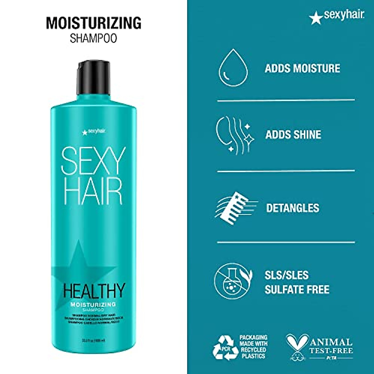 SexyHair Healthy Moisturizing Shampoo, 33.8 Oz | Moisture, Slip, Detangling, and Shine | SLS and SLES Sulfate Free | All Hair Types