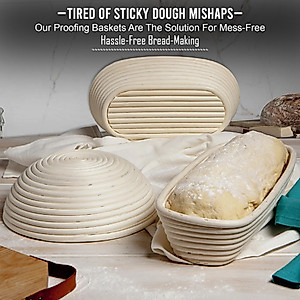 Nestled Niche Bread Proofing Basket, Tools and Accessories with Bread Bowls for Rising and Baking, Cane Wicker Banneton and Round Bread Scraper