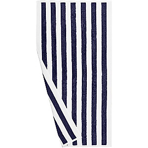 Amazon Basics Cabana Stripe Beach Towel - 2-Pack, Navy Blue