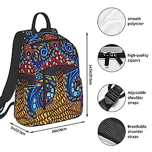 Supdreamc Psychedelic Mushroom Art Daypack Backpack Durable Polyester Multipurpose Anti-Theft Shoulder Bag Big Capacity Gym Outdoor Hiking Backpack With Smooth Zippers