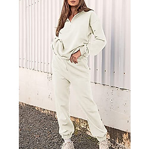 Prinbara Women's 2023 Fall Fashion Outfits 2 Piece Sweatsuit Solid Color Long Sleeve Pullover Long Pants Tracksuit 7PA76-baise-L