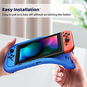 Fintie Kids Case Compatible with Nintendo Switch w/2 Game Card Slots - [Ultralight] [Shockproof] Protective Cover with Ergonomic Grip, Kids Friendly Grip Case for Switch Console (Blue)