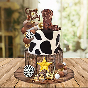 28 Pcs Cowboy Cake Decorations Cowboy Hat Boot Horseshoe Sheriff Badge Ball Cake Toppers Western Cowboy Birthday Baby Shower for Western Theme Party Favors Supplies