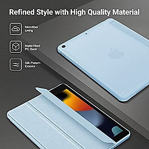 ProCase Smart Case for iPad 10.2 iPad 9th Generation 2021/ iPad 8th Generation 2020/ iPad 7th Generation 2019 Case with Pencil Holder, Trifold Stand Hard Frosted Back Cover for iPad 10.2" -SkyBlue