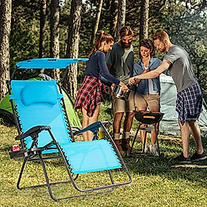 Goplus Zero Gravity Chairs, X-Large Folding Lounge Lawn Chair w/Canopy Shade & Cup Holder, Adjustable Folding Patio Recliner for Pool Porch Deck Oversize (Blue)