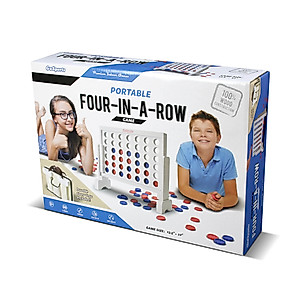 GoSports 1 Foot Width Premium 4 in a Row Game, Choose Between Classic White or Dark Stain – with Connect Coins, Portable Case and Rules