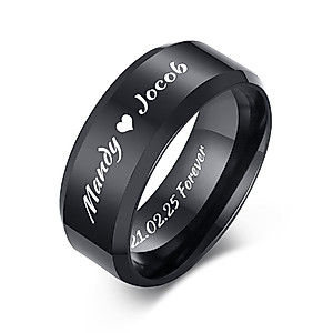 VNOX Customize Personalized Name Date 8MM Stainless Steel Simple Polished Finish Wedding Band Engagement Rings for Men Women,Size 5