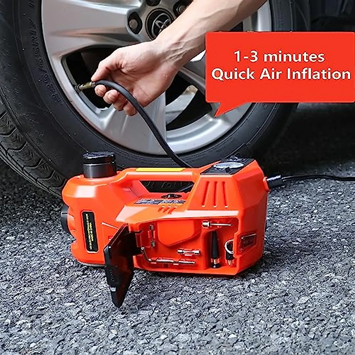 Mautyke Electric Hydraulic Car Jack Kit - 5 in 1 Air Floor Jack Stand Portable Trailer Truck Lift Jack Automatic Car Emergency Kit with Integrated Air Pump and Impact Wrench for Tire Changing