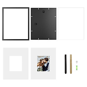 ONE WALL Tempered Glass 16x20 Signature Picture Frame with White Mat Display 8x10 Photo for Wedding, Celebrations and Graduation, Black Wood Frame for Wall Hanging - Mounting Hardware Included