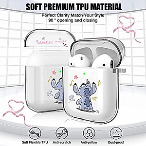 Cute Stitch Case for AirPods 1&2 Clear with Kawaii Keychain for Women Girls Kids Lovely Anime Dog Design Protective Skin Slim Soft Silicone TPU Airpod Cover for AirPods 2nd &1st Generation