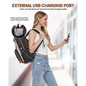 LOVEVOOK Laptop Backpack for Women, 15.6 Inch Travel Anti-theft Laptop Bag, Fashion Work Business Backpacks Purse, Warterproof College Teacher Nurse Computer Professor Daypack, Beige-Black-Brown