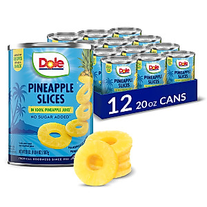 Dole Canned Fruit, Pineapple Slices in 100% Pineapple Juice, Gluten Free, Pantry Staples, 20 Oz, 12 Count, Packaging May Vary