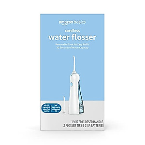 Amazon Basics HydroClean Cordless Water Flosser, 1 Water Flosser Handle, 2 Flosser Tips, 2 AA batteries included