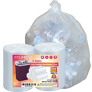 8 Gallon Medium Clear Trash Bags (110 Bags) Unscented 6 Gal 7 Gal Office Garbage Bags Small Paper Shredder Bags Plastic Wastebasket Trash Can Liners (110 Count)