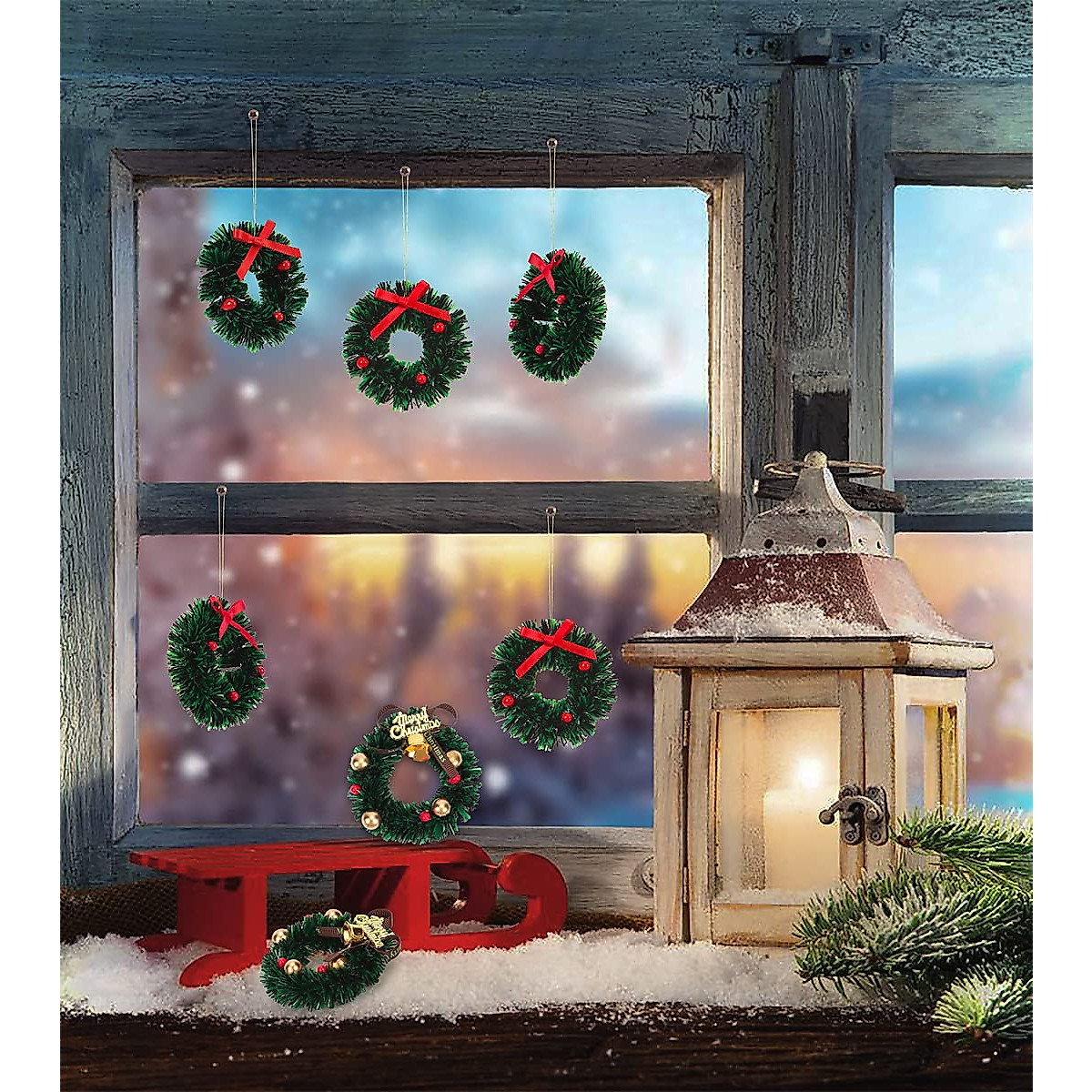 10 Pieces Mini Artificial Christmas Wreaths Ornaments, Dollhouse Miniature Christmas Wreath Doll House Mini Xmas Wreath for Dollhouse Door Windows Christmas Tree Decoration (2 Styles)