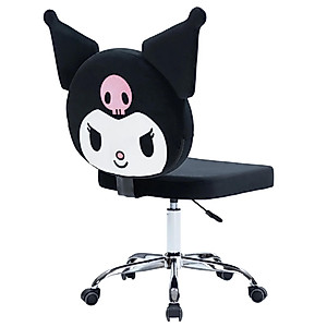 Impressions Vanity Kuromi Armless Swivel Cute Desk Chair for Bedroom, Velvet Makeup Vanity Chair with Back, Rolling Wheels Silver Metallic Base and Adjustable Height (Black)