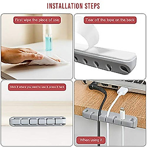 3 Pack Cable Holder Clips, Cable Management Cord Organizer USB Charging Clips Silicone Self Adhesive Wire Holders for Desktop USB Charging Cable Power Cord Mouse Cable Wire PC Office Home (Grey)