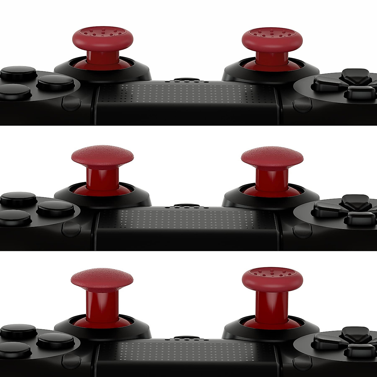 eXtremeRate ThumbsGear Interchangeable Ergonomic Thumbstick for PS5 Controller, for PS4 All Model Controller - 3 Height Domed and Concave Grips Adjustable Joystick - Carmine Red