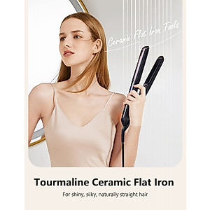 ANGENIL Ceramic Flat Iron Hair Straightener and Curler 2 in 1, Dual Voltage Hair Straightening Curling Iron, Professional Flat Iron 1 Inch Tourmaline Ceramic Hair Straighteners for Women Gift