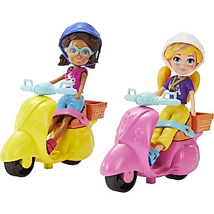 Polly Pocket Perfectly Paris Playset with 3-in Polly and Shani Dolls, 2 Scooters, 2 Helmets, Eiffel Tower, Fountain, Cafe, Table & 2 Chairs; For Ages 4 Years Old & Up [Amazon Exclusive]