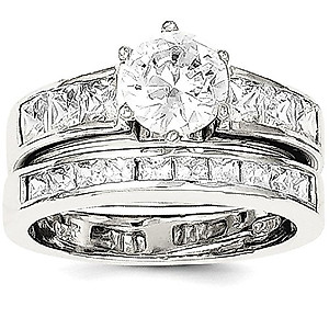 IceCarats 925 Sterling Silver Cubic Zirconia CZ Wedding Band Engagement Ring Bridal Jewelry Set Size 6