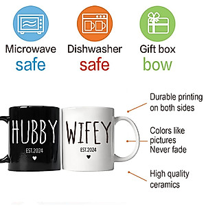 FALJIOK 11oz Coffee Mug Set EST 2024 Wifey & Hubby, Unique Coffee Mug Couples Sets Gift for Engagement Wedding Newly-Married Anniversary, Anniversary Present for Mother Father Grandparent