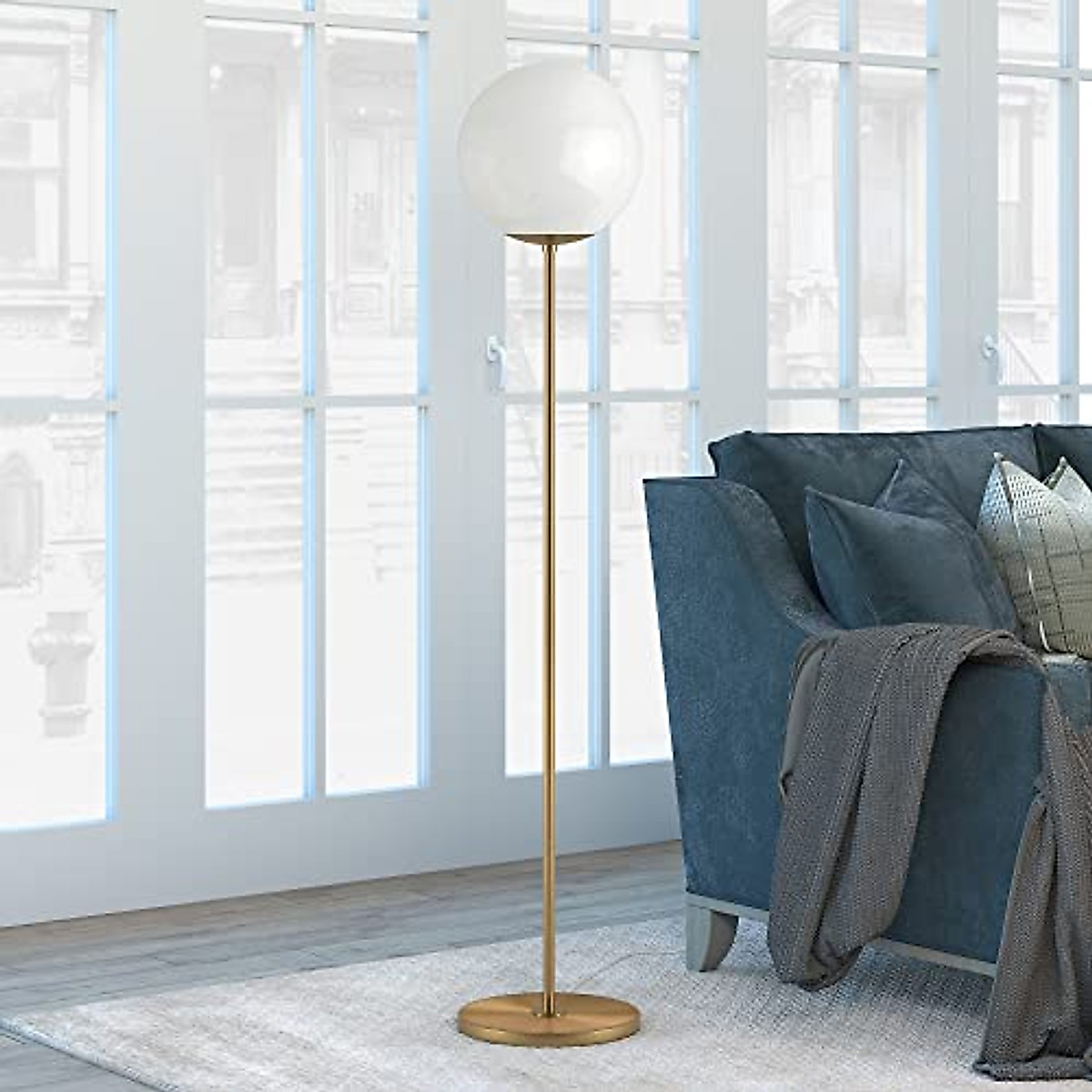 Theia Globe & Stem Floor Lamp with Plastic Shade in Brass/White